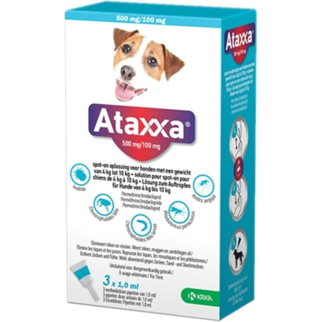 Ataxxa 500/100mg, 3pip. Hond 4-10kg - De Boer